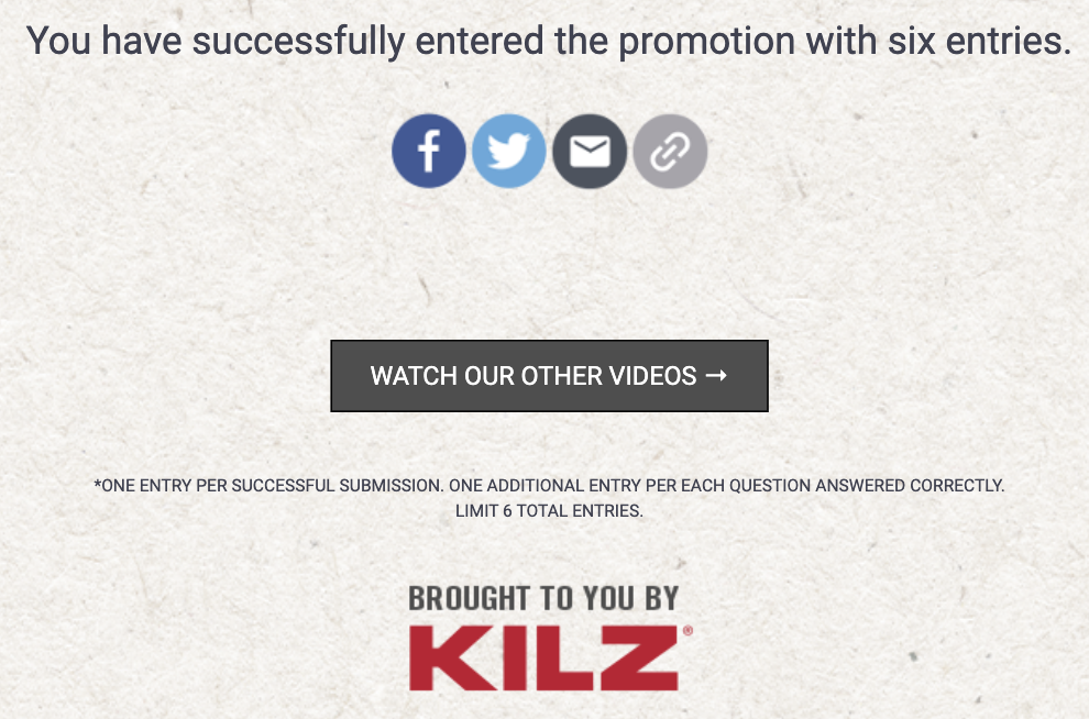 Experience Highlight: KILZ Watch And Win Sweepstakes – Wyng